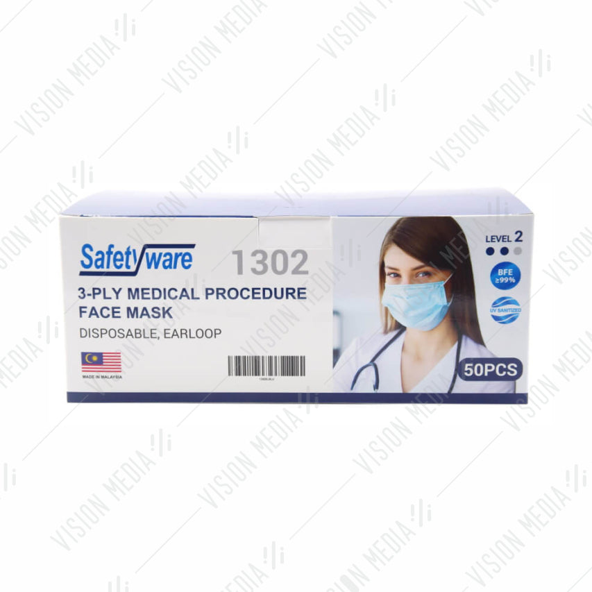 SAFETYWARE 3-PLY MEDICAL FACE MASK (50 PCS/ BOX) (1302ELBLU) | Vision ...
